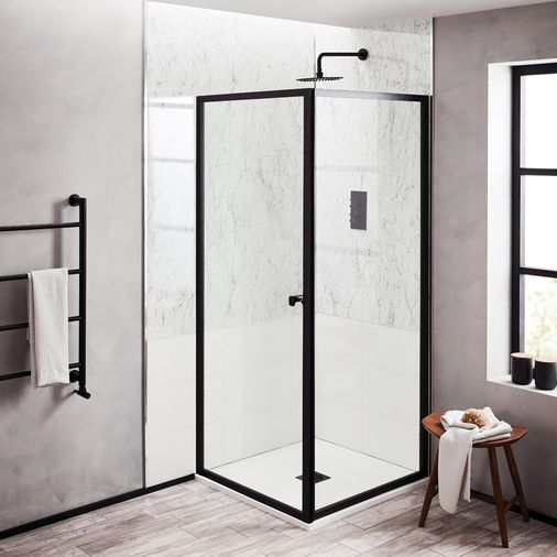 Noir 900mm Matt Black Shower Side Panel — Wise Bathrooms