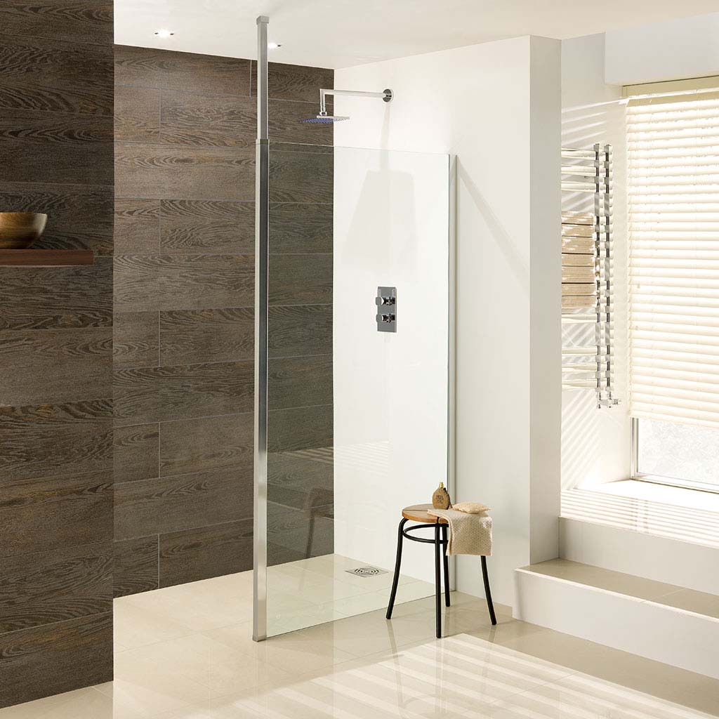 Vantage Polished Silver Square 8mm Walk In Panel 1000mm — Wise Bathrooms