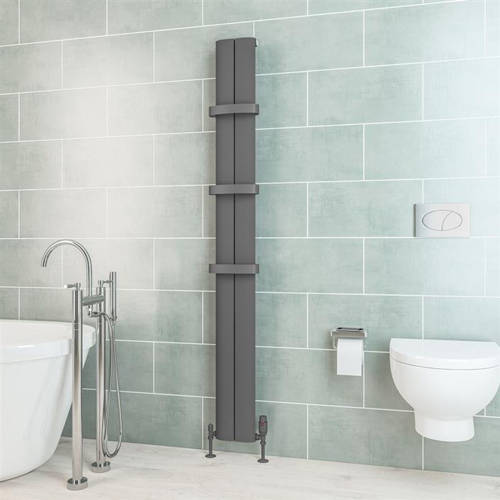 Berlini Matt Anthracite Vertical Aluminium Radiator 1800 x 185mm — Wise ...