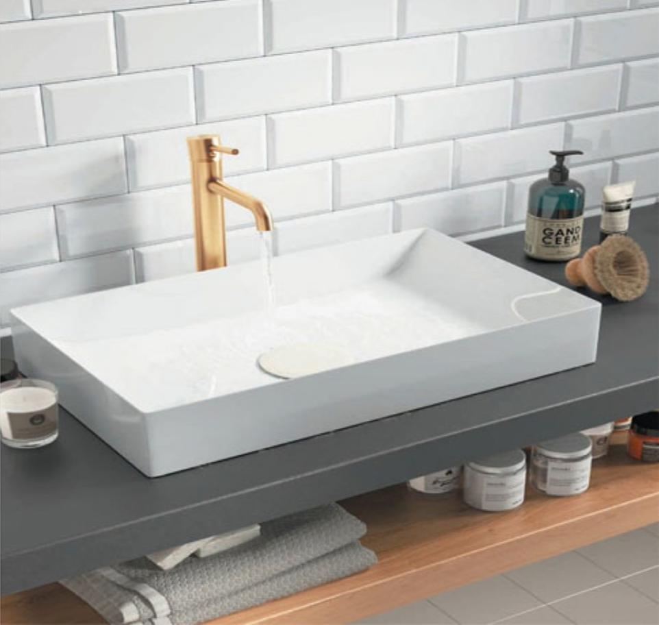 Stance White Rectangular Counter Top Basin 750mm — Wise Bathrooms