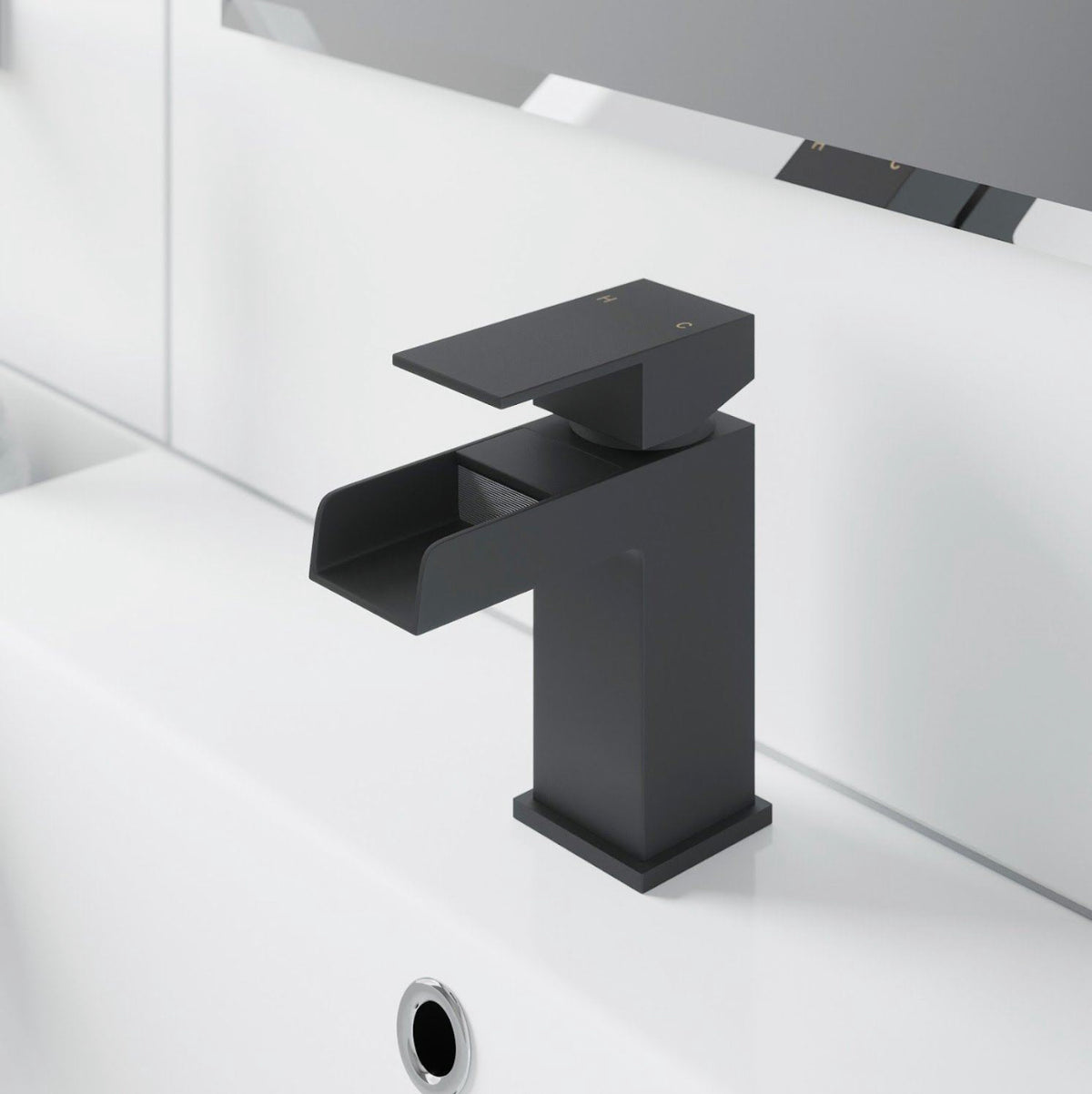 Simbu Waterfall Noir Mono Basin Mixer — Wise Bathrooms